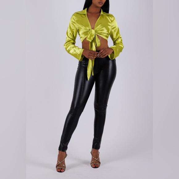 Tops | Lime Green Satin Crop Top | Poshmark